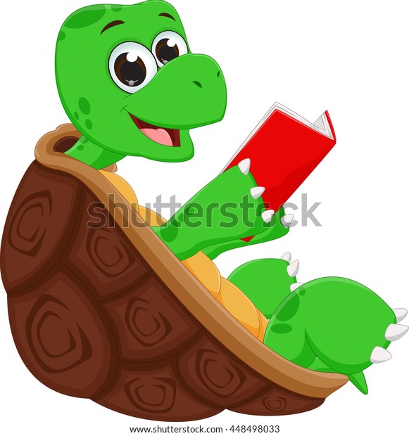 Happy Turtle Cartoon Reading Book Stock Vector (Royalty Free) 448498033