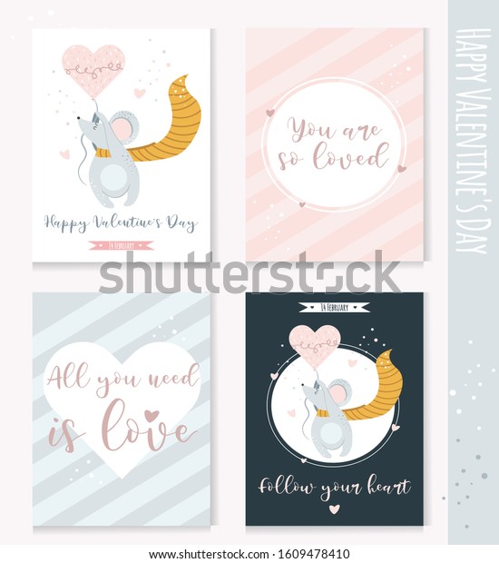 Happy Valentines Day Set Postcards Printable Stock Vector (Royalty Free ...