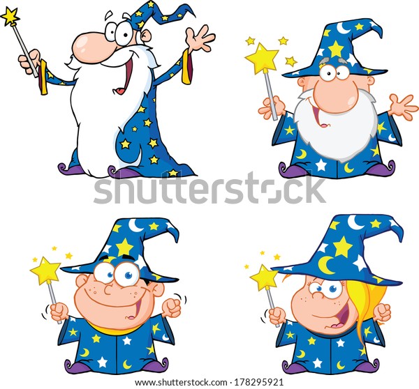 Happy Wizards Cartoon Characters Set Vector Stock Vector (Royalty Free ...