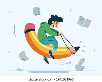 Happy Writing Learning Illustration Stock Vector (Royalty Free ...