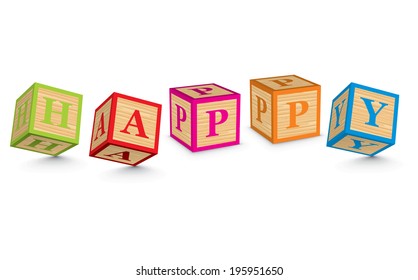 Happy Written Alphabet Blocks Vector Illustration Stock Vector (Royalty ...