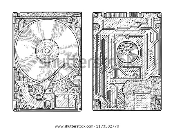 Vektor Stok Hard Disk Illustration Drawing Engraving Ink (Tanpa Royalti ...