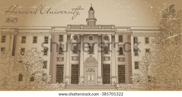 Harvard University. Vector illustration. Old photo