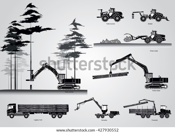 Harvesters Forestry Production Machines Forestry Tractors Stock Vector