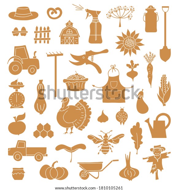 Harvesting Symbols Silhouettes Set Elements On 库存矢量图（免版税）1810105261 ...