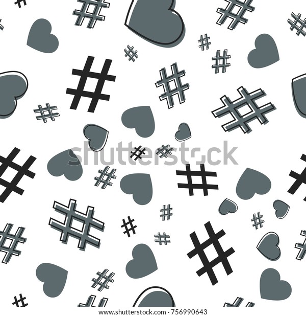 Hashtag Heart Seamless Pattern On White Stock Vector (Royalty Free ...