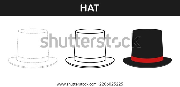 Hat Tracing Coloring Worksheet Kids Stock Vector (Royalty Free ...