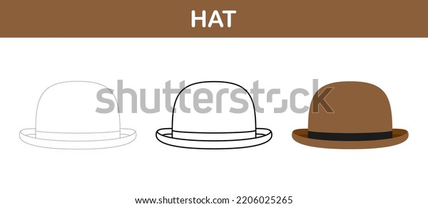 Hat Tracing Coloring Worksheet Kids Stock Vector (Royalty Free ...