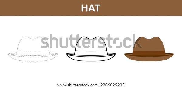 Hat Tracing Coloring Worksheet Kids Stock Vector (Royalty Free ...