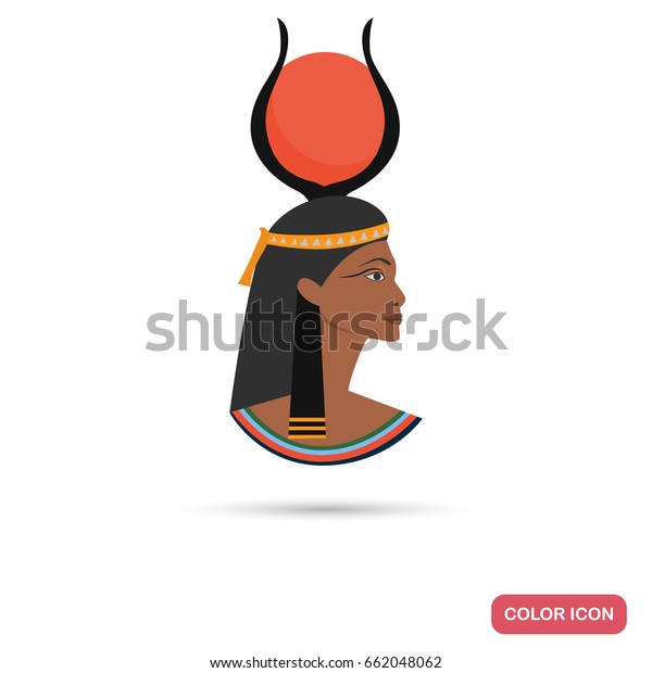 Hathor Goddess Color Flat Icon Web Stock Vector (Royalty Free ...