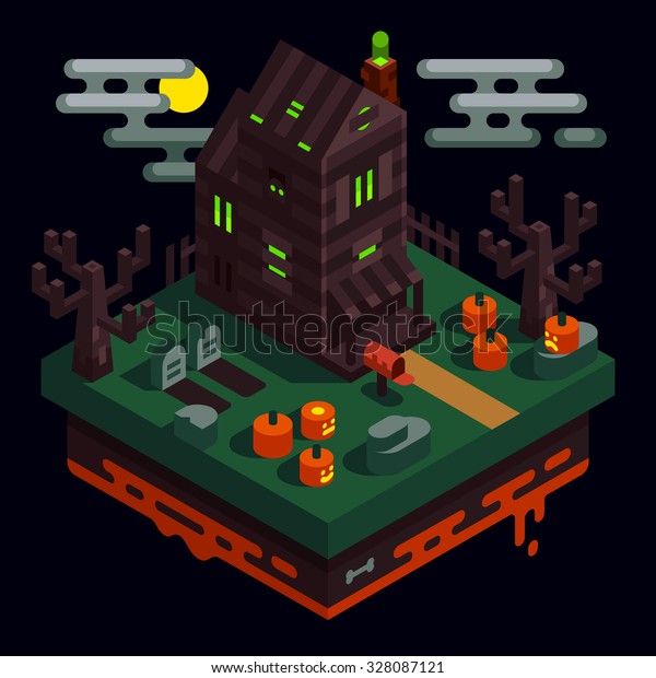 Haunted House Halloween Vector Isometric Illustration: vector de stock ...