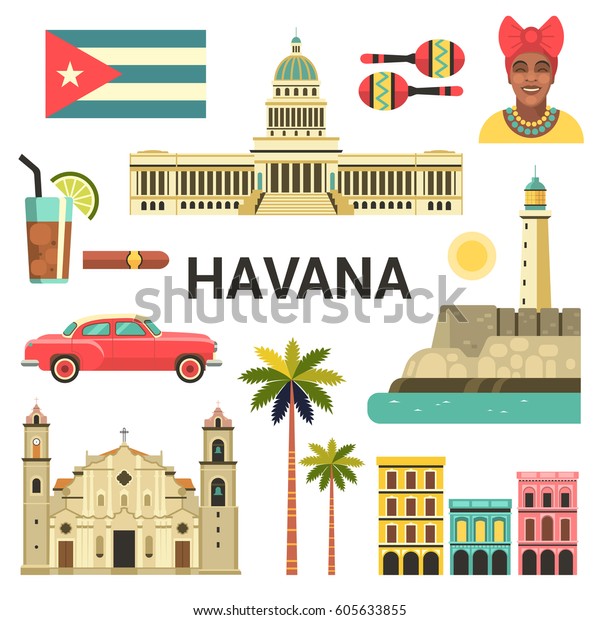 Havana Poster Vector Icons Collection Cuban Stock Vector (Royalty Free ...