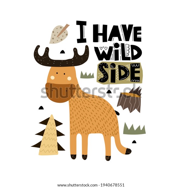 Have Wild Side Cartoon Moose Hand Stock Vector (Royalty Free ...