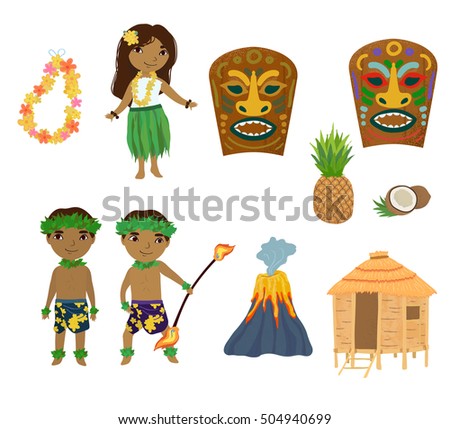 Hawaii Cartoon Set Vector de stock (libre de regalías)504940699 ...