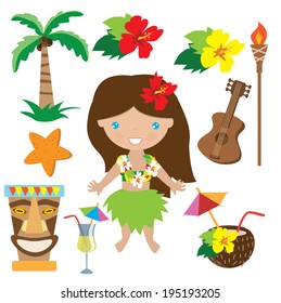 Hawaii Girl Vector Cartoon Illustration Stok Vektör (Telifsiz ...