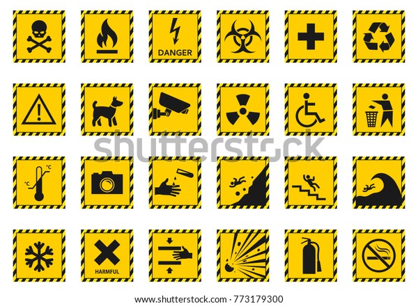 Hazard Warning Signs Caution Icons Stock Vector (Royalty Free ...