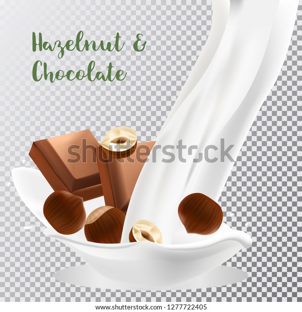 Hazelnut Chocolate Splash Milk Fresh Fruits Stock Vector (Royalty Free ...