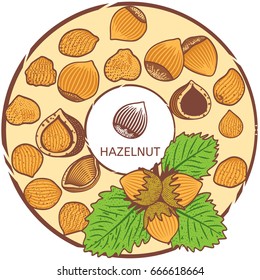 Hazelnut Label Vector Color Engraved Illustration: vector de stock ...