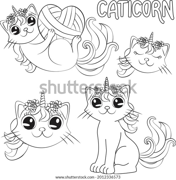 Hd Caticorn Cat Unicorn Coloring Page Stock Vector (Royalty Free ...