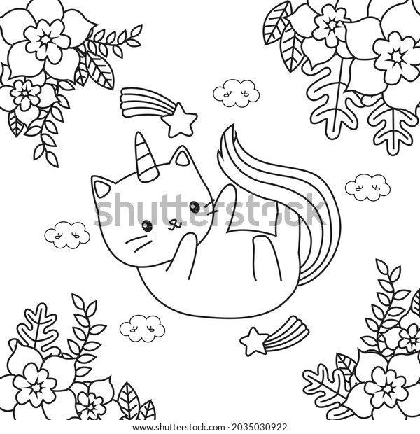 Páginas de color de caticorn y: vector de stock (libre de regalías ...