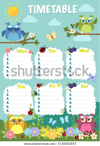 He Timetable Schedule Lessons School Summer Stock Vector (Royalty Free ...
