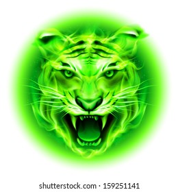 Head Aggressive Green Fire Lion Isolated Stock Vector (Royalty Free ...