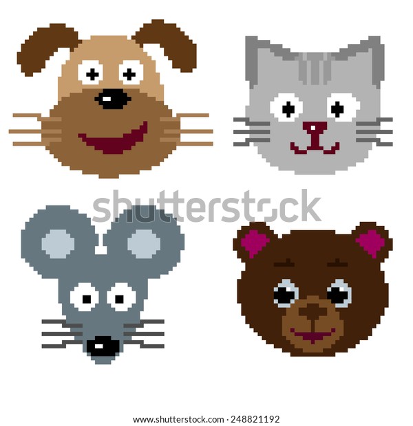 Head Animal Pixel Art : image vectorielle de stock (libre de droits ...