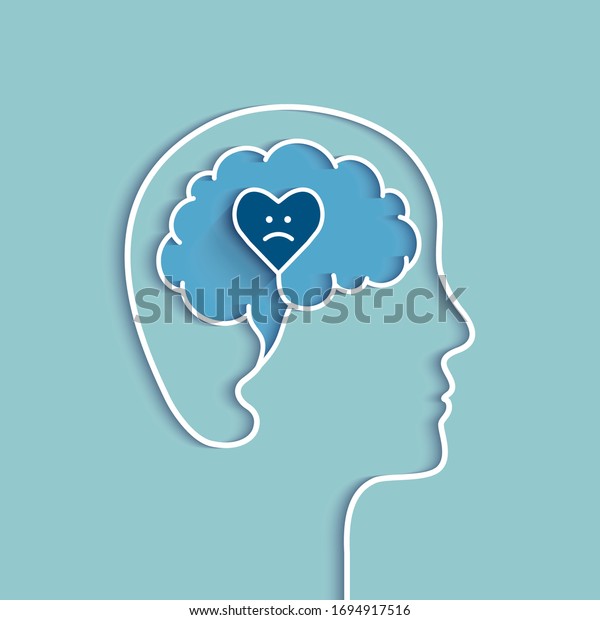 Head Brain Outline Sad Heart Sadness Stock Vector (Royalty Free) 1694917516