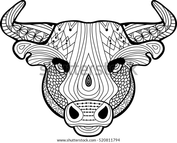 Head Buffalo Tribal Patterns Monochrome Illustration Stock Vector ...