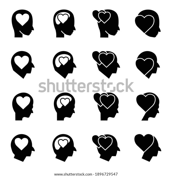 Head Heart Icon Set Love Symbol Stock Vector (Royalty Free) 1896729547 ...