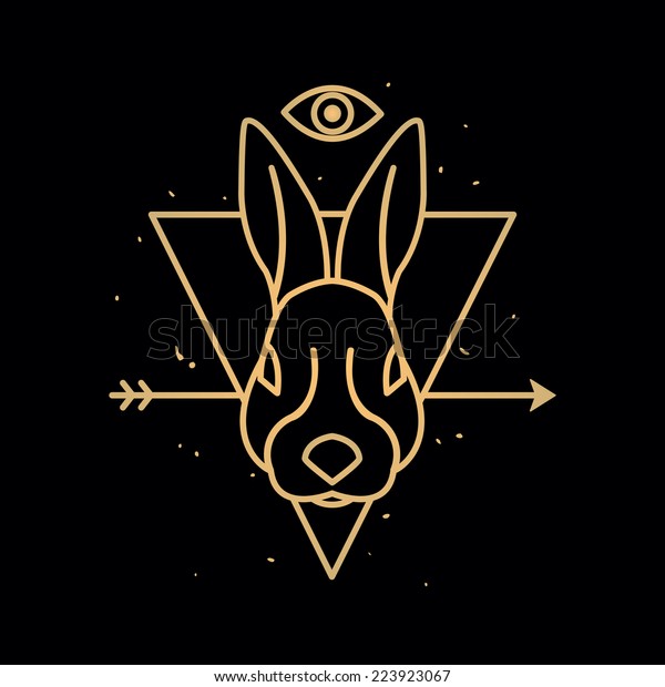 Head Rabbit Triangle Outline Emblem Badge Stock Vector (Royalty Free ...