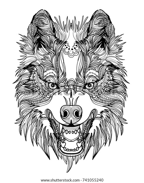 Head Wolf Grin Fangs Drawing Manually Stock Vector (Royalty Free ...