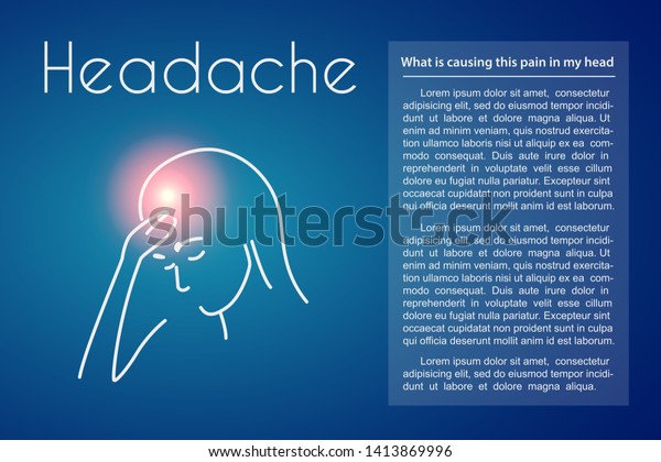 Headache linear medical poster with text. Vector abstract minimal ...