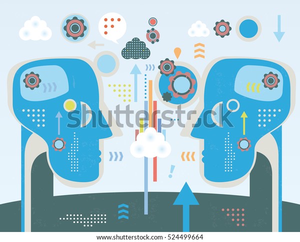 Heads Communication Thinking Together Concept Infographics Stock Vector ...