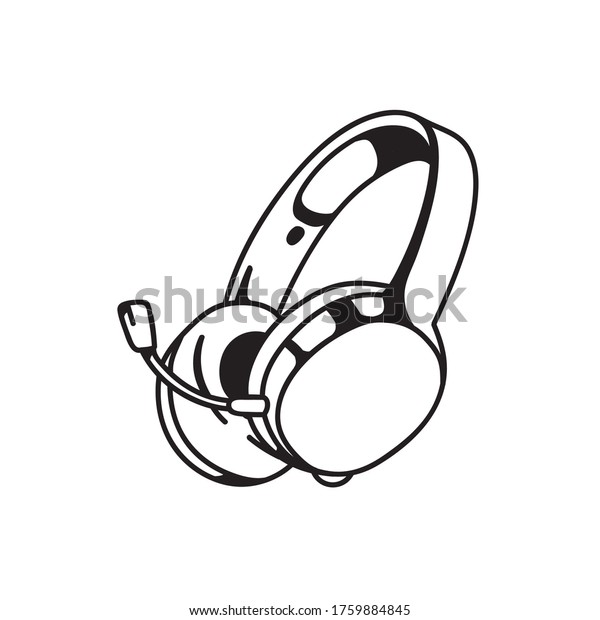 Headset Illustration Line Art Style Stock Vector (Royalty Free ...
