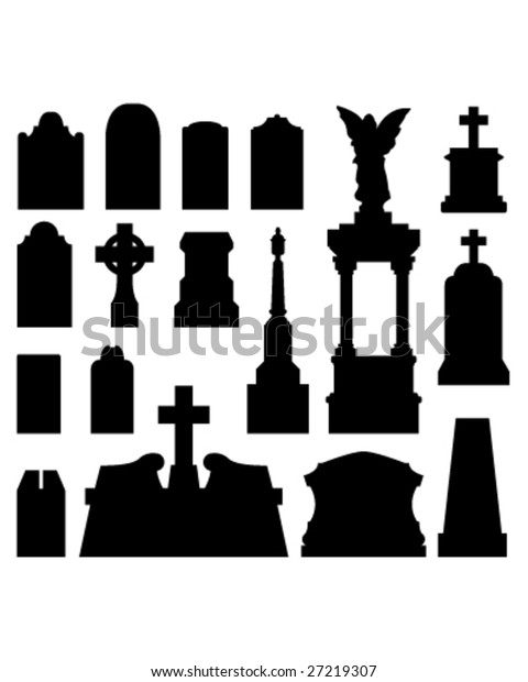 Headstone and gravestones as vector silhouettes