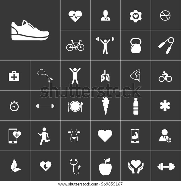 Health Icon Set On Gray Background: vector de stock (libre de regalías ...