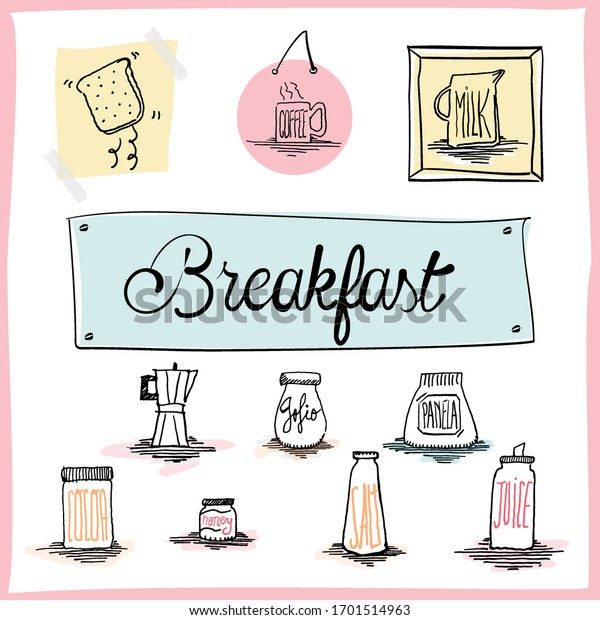 Healthy Breakfast Drawing Sketch Bottles Coffee Stock Vector (Royalty ...