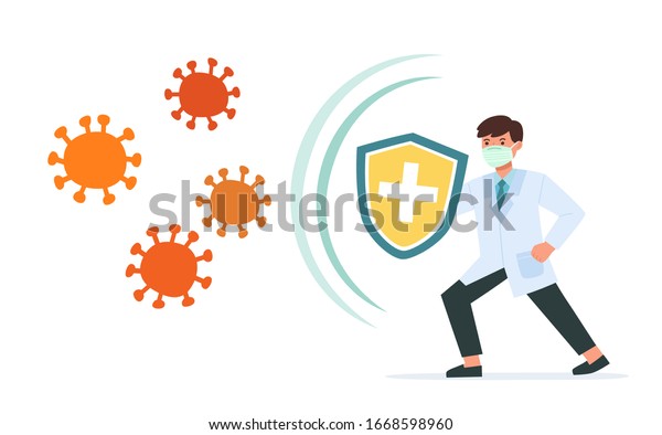 Healthy Doctor Reflect Bacteria Attack Shield Stock Vector (Royalty ...