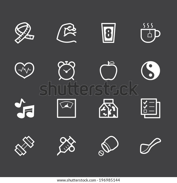 Healthy Element Vector White Icon Set Stock Vector (Royalty Free ...