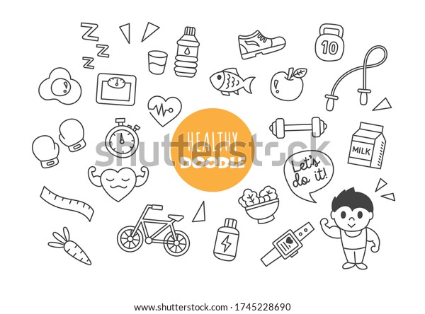 Healthy Kawaii Doodle Vector Hand Drawing Stock Vector (Royalty Free ...