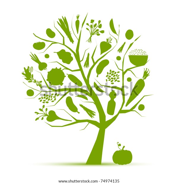 Healthy Life Green Tree Vegetables Your Stock Vector (Royalty Free ...