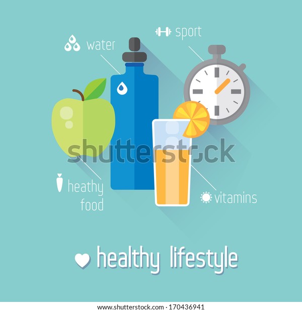 Healthy Lifestyle Flat Illustration Food Water And Sport