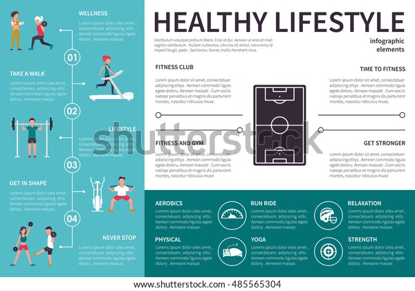 Vektor Stok Healthy Lifestyle Infographic Flat Vector Illustration ...
