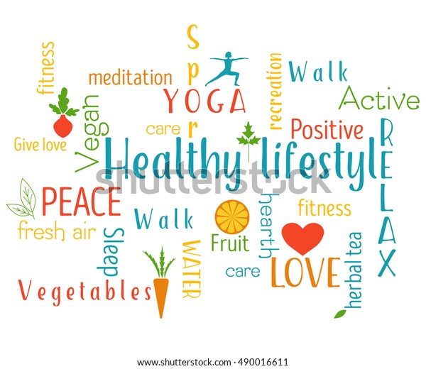 Healthy Lifestyle Word Cloud Vector: vector de stock (libre de regalías ...