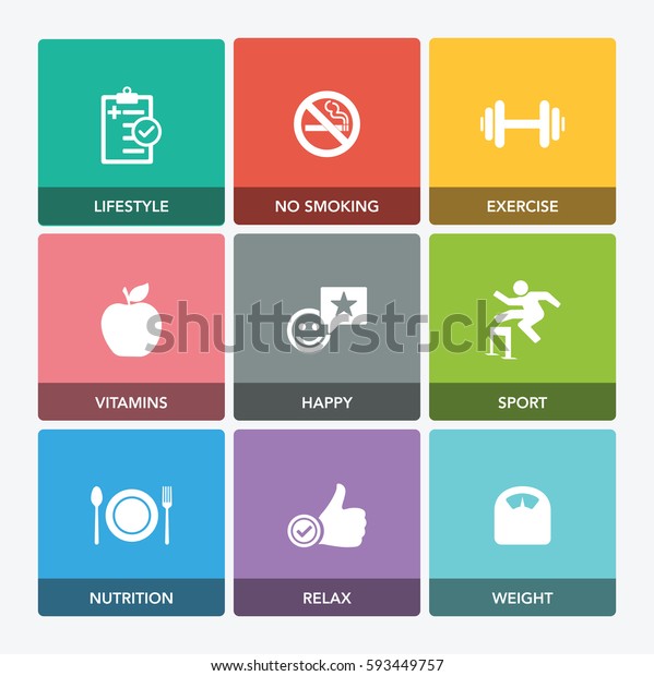 Healthy Living Icon Set Stock Vector (Royalty Free) 593449757