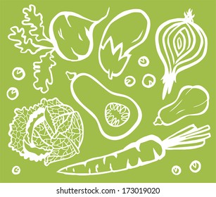 Healthy Vegetable Set White Outline On Stock Vector (Royalty Free ...
