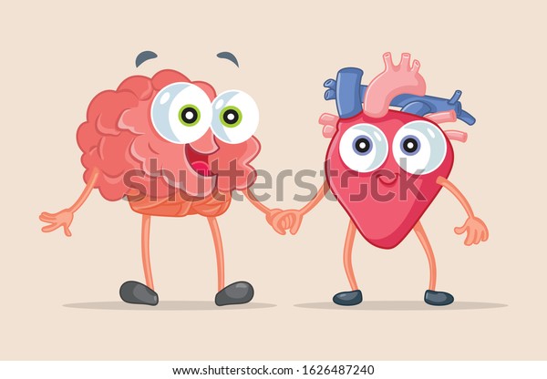 Heart and Brain Being Friends Vector Cartoon. Emotional intelligence ...