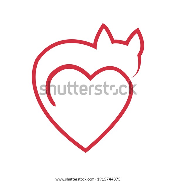Heart Cat Love Logo Sign Design Stock Vector (Royalty Free) 1915744375 ...