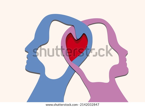 Heart Couple Two Intertwined Heads Vector Stock Vector (Royalty Free ...